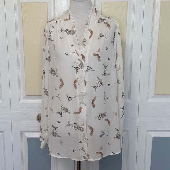 Dalia | Tops | Dalia White Blouse With Bird Print Hummingbird Moth ...